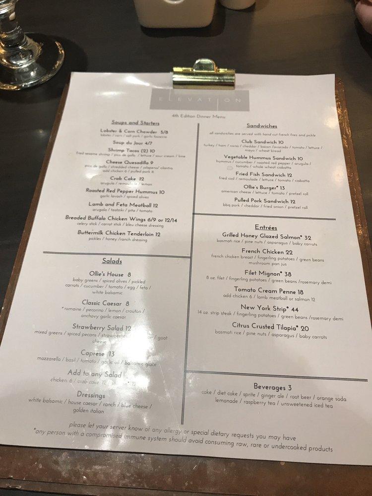 Menu at Elevation Restaurant, Pittsburgh