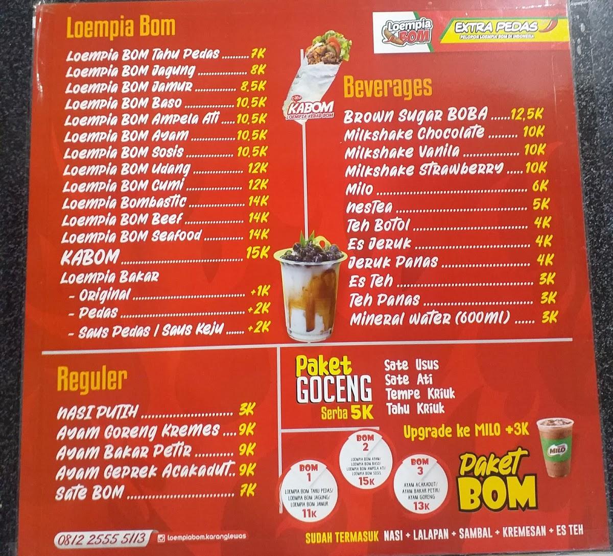 Carta del restaurante Lumpia Bom Karang Lewas, Purwokerto
