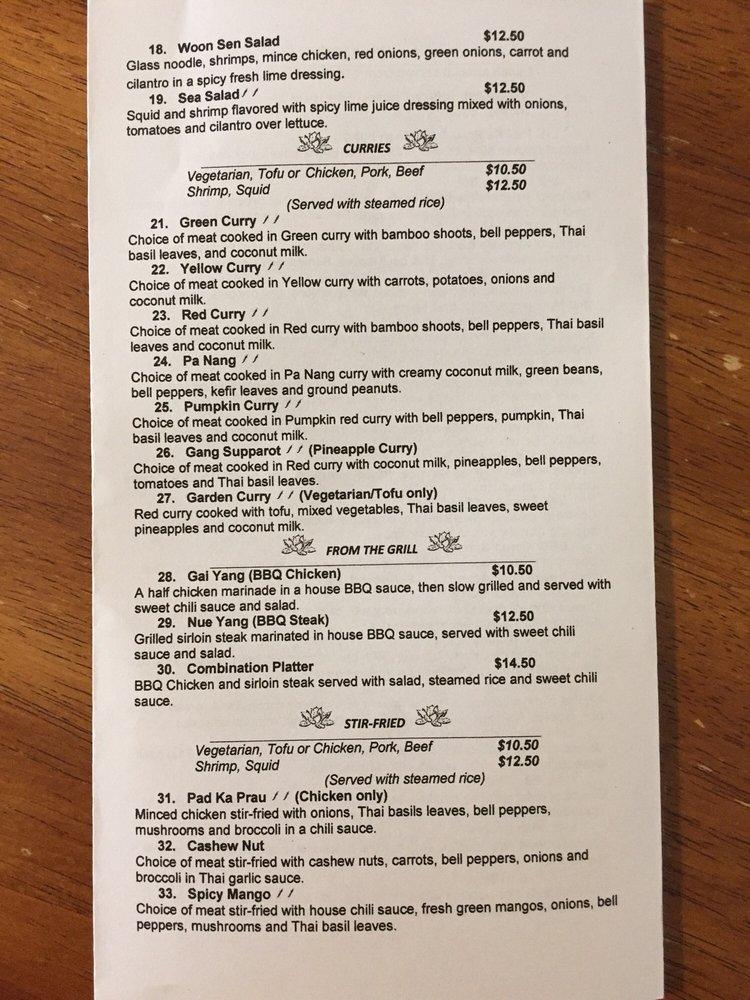 Menu at Mali Thai Cafe, Woodland