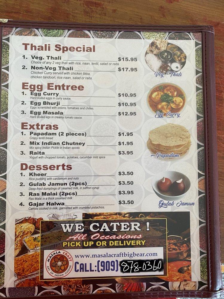 Menu at Masala Craft Indian Cuisine restaurant, Big Bear Lake