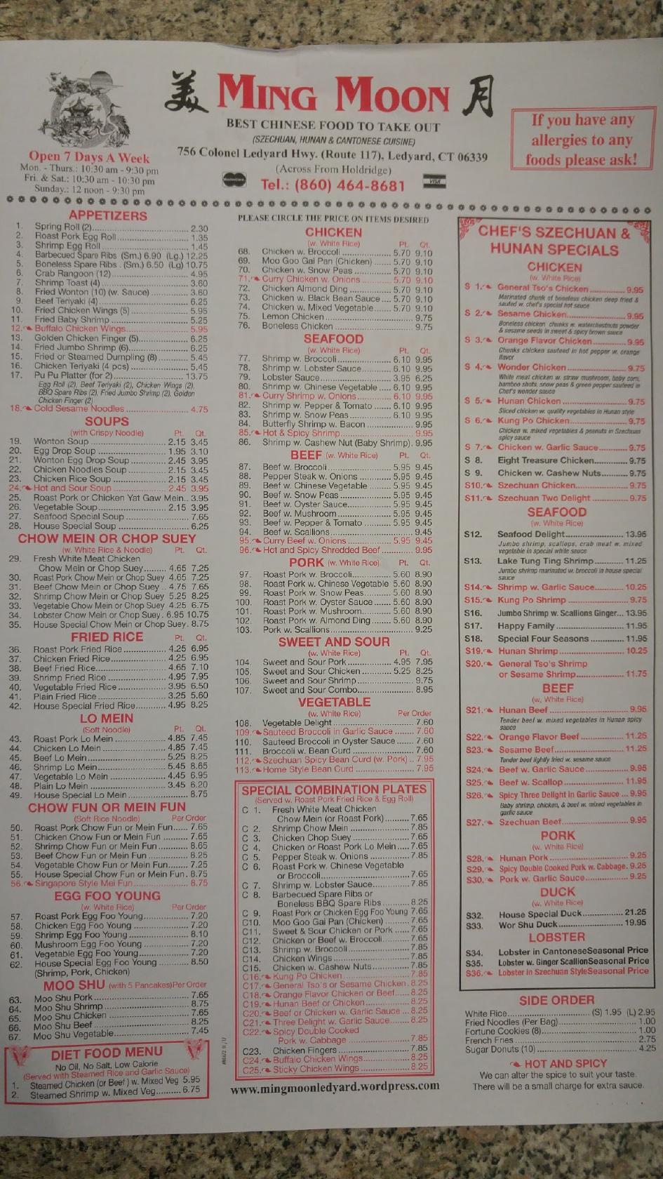 Ming Moon South Fallsburg Menu at Carolann Ness blog