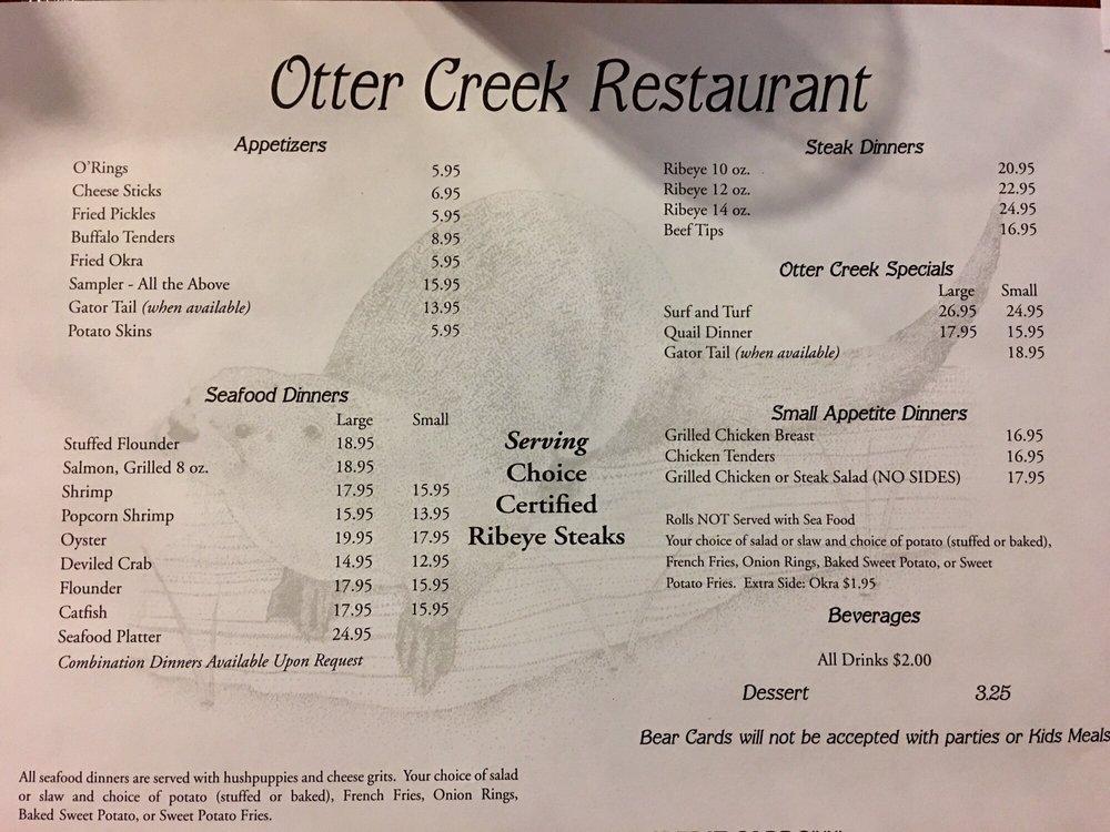 Menu at Otter Creek Restaraunt steakhouse, Patterson, Harris Rd