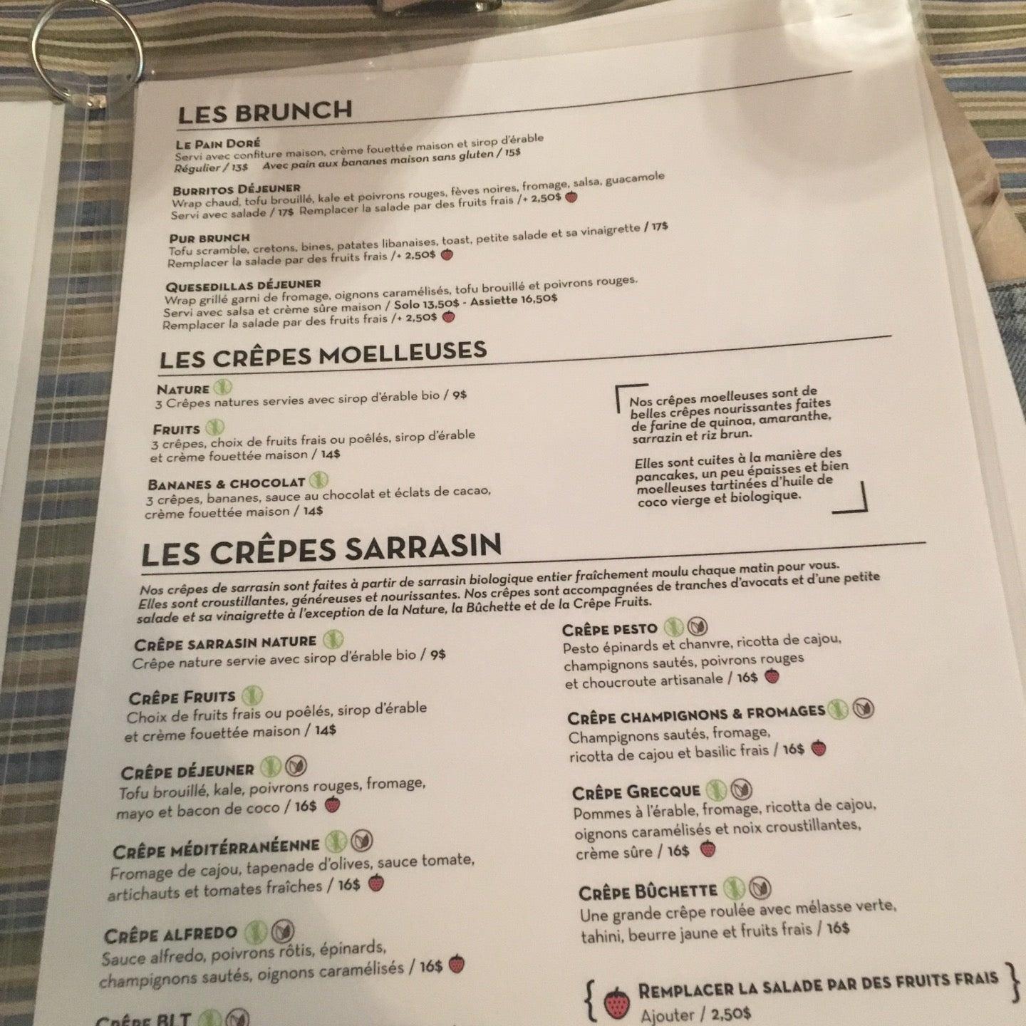 Menu at Pur-Simple restaurant, Bromont