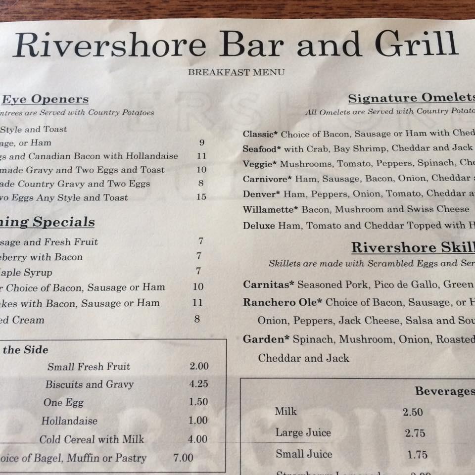 Menu at Rivershore Bar & Grill, Oregon City