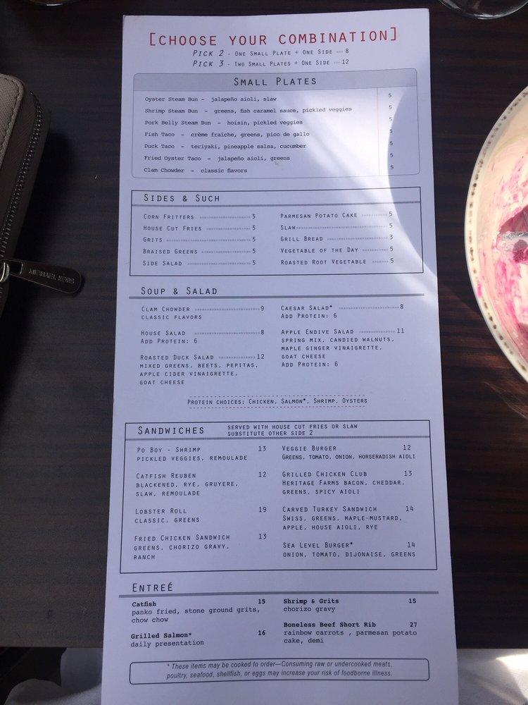 Menu at Sea Level NC pub & bar, Charlotte