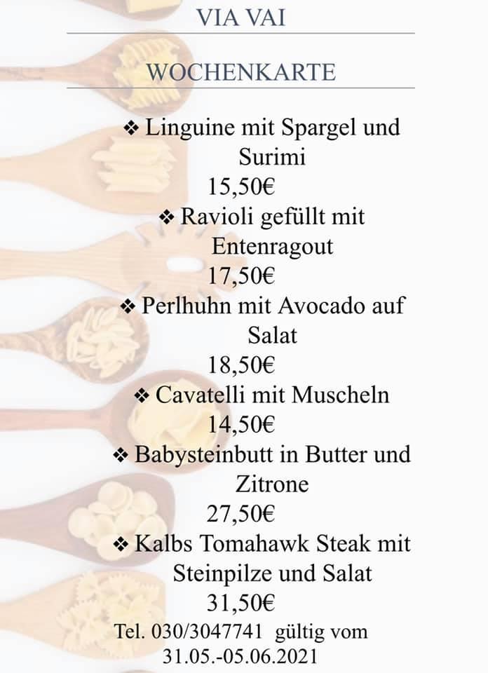Menu at Specialità Italiane VIA VAI restaurant, Berlin