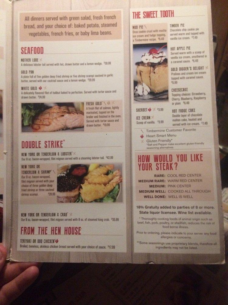 Menu at Timbermine Steakhouse, Ogden