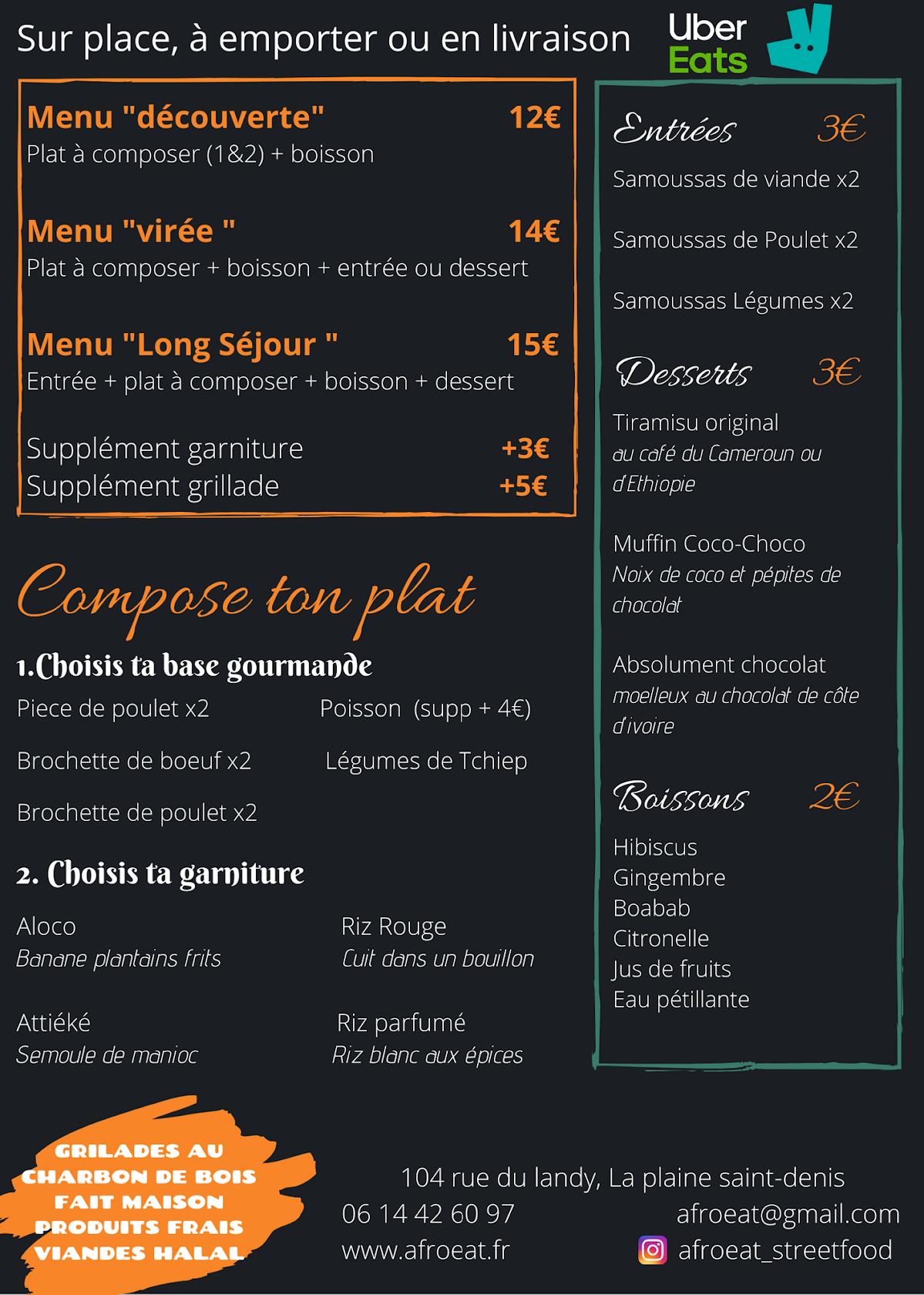 Menu au Afro Eat - Street food africaine restaurant, Saint-Denis