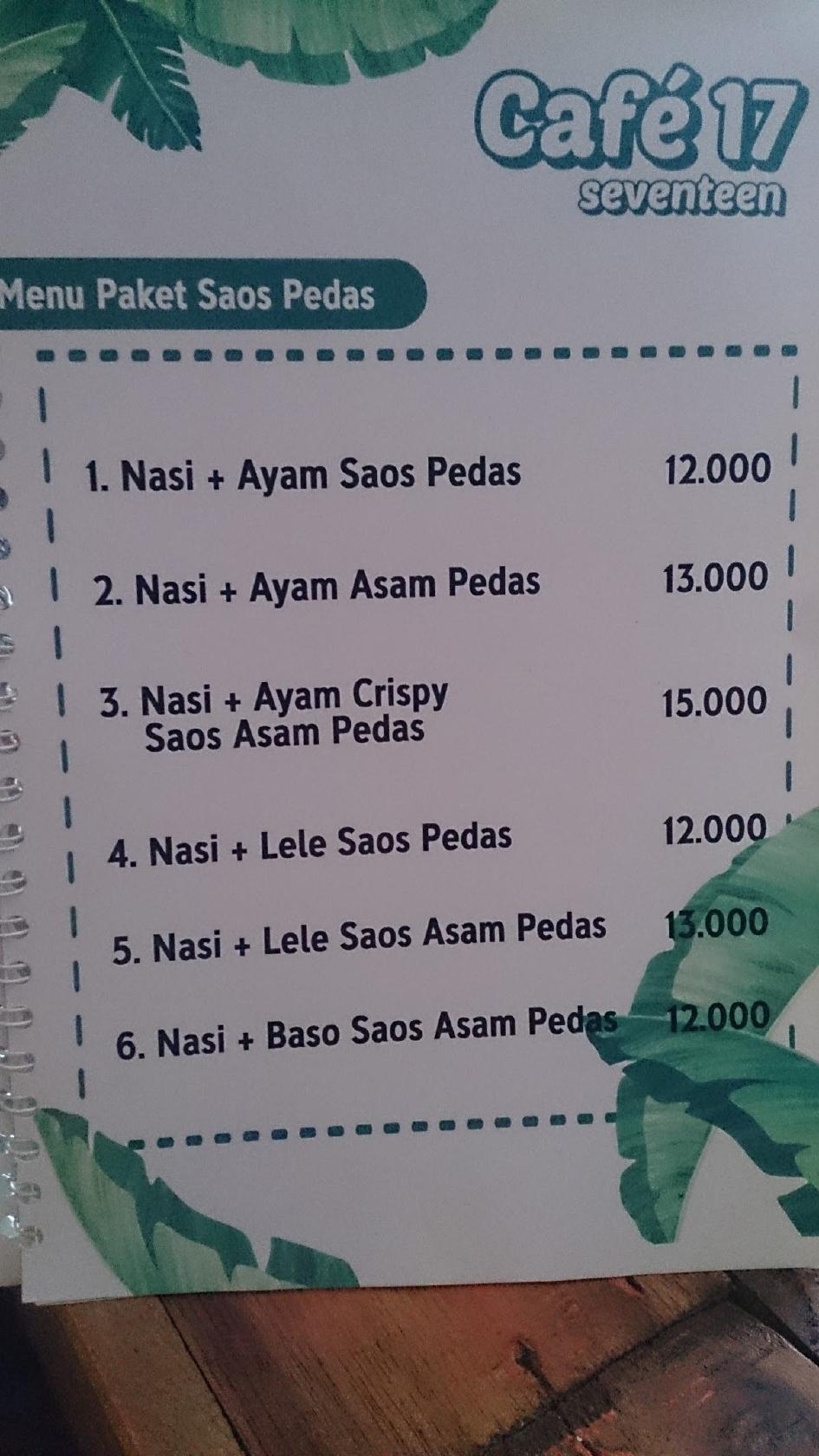 Menu at Cafe 17 (Seventeen), Ledug