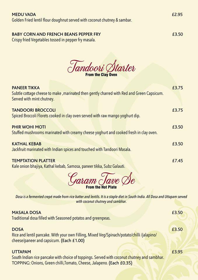 Menu at Indian Temptation restaurant, Bath, 9-10 High St