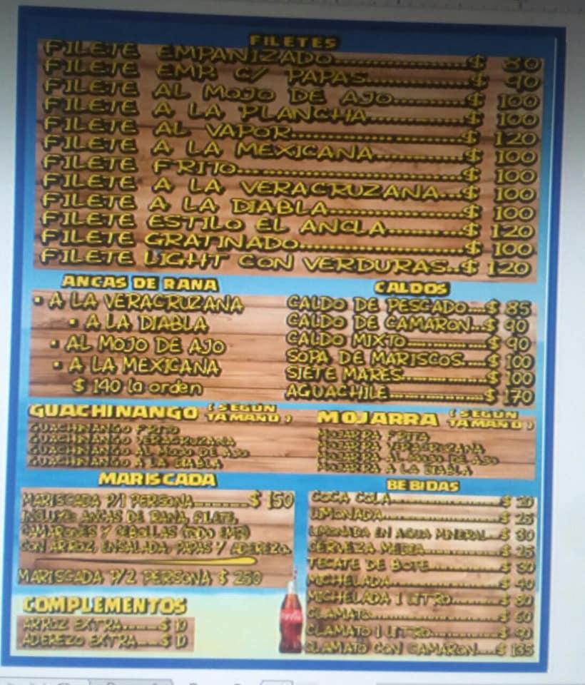 Carta del restaurante Mariscos "EL ANCLA", Colinas del Aeropuerto