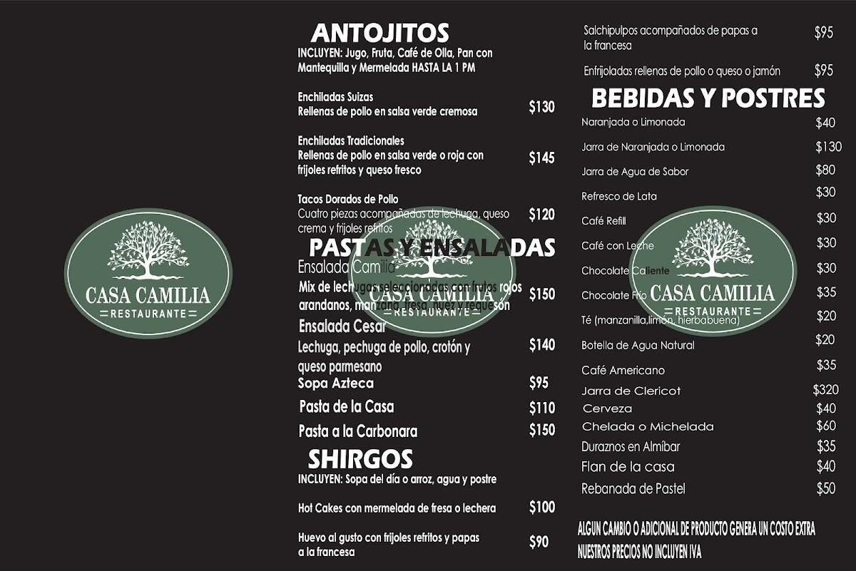 Menu at CASA CAMILIA restaurant, Bernal