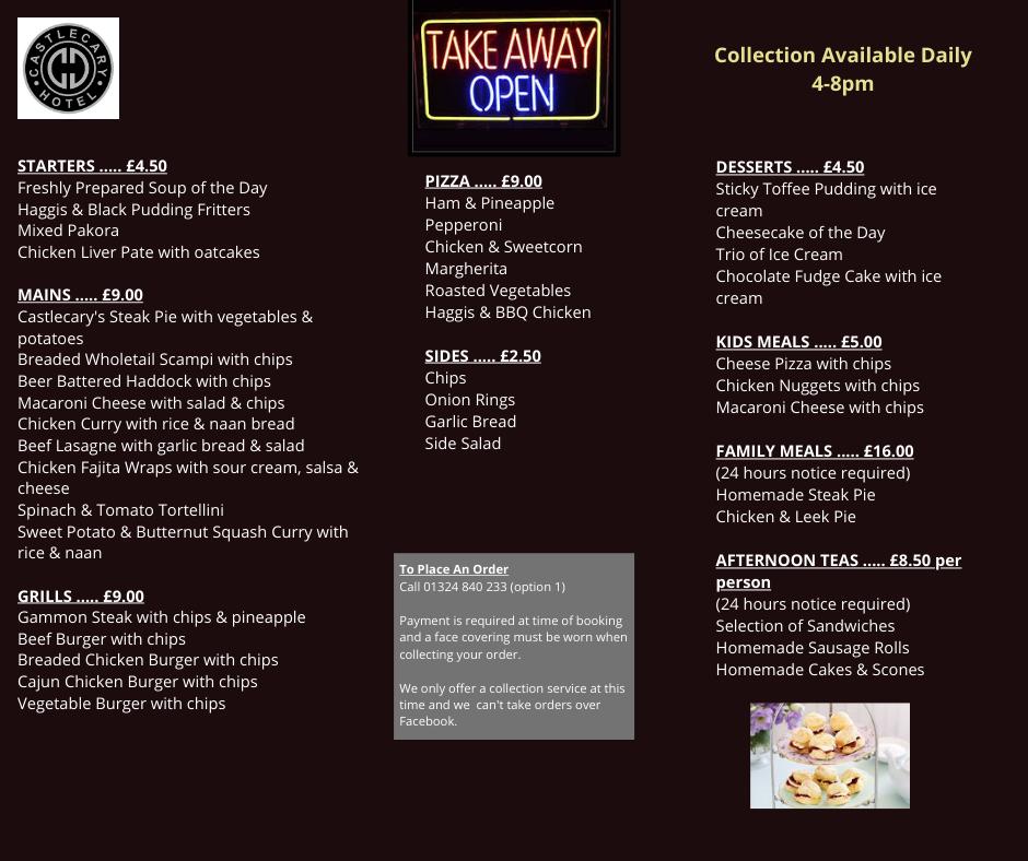 Menu at Castlecary Hotel restaurant, Cumbernauld