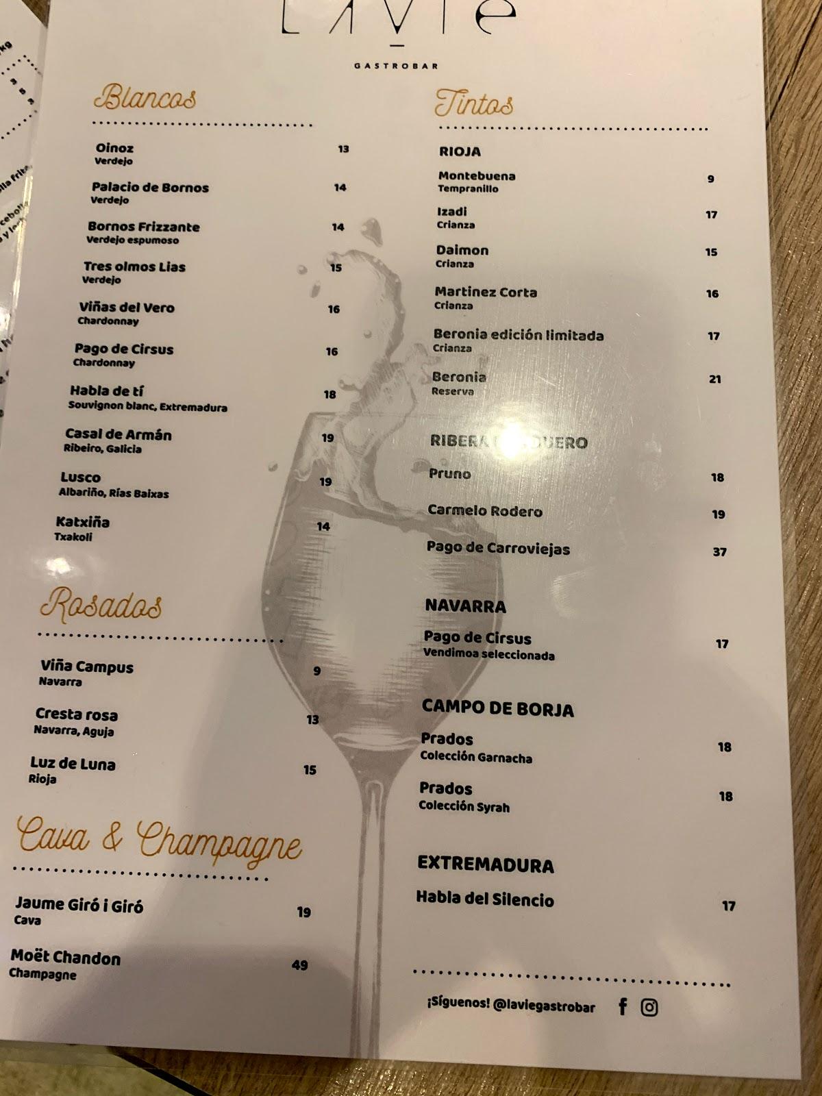Carta del restaurante LAVIE, Lasarte-Oria