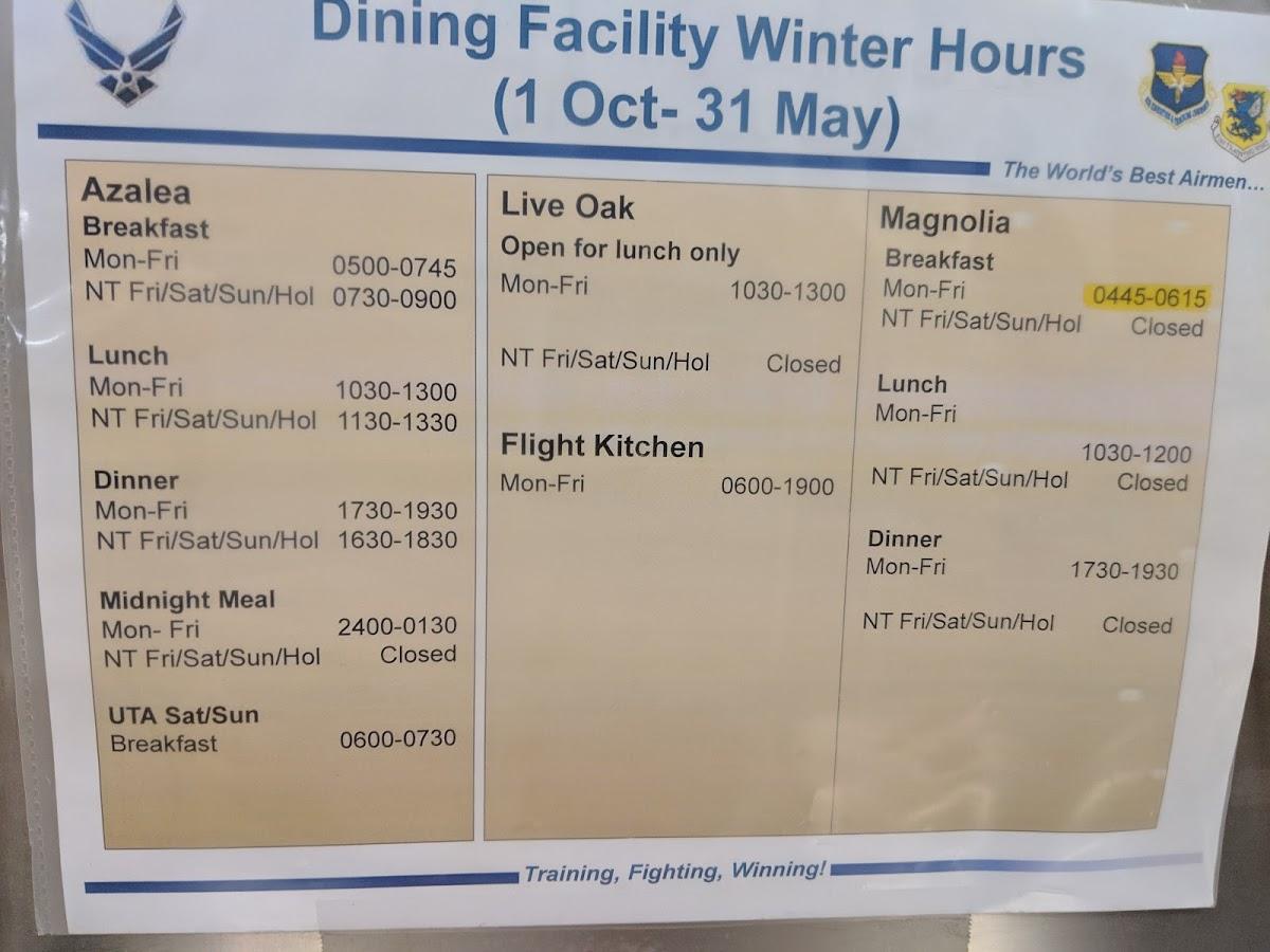 Menu at Live Oak Dining Facility, Bldg 2001 restaurant, Biloxi