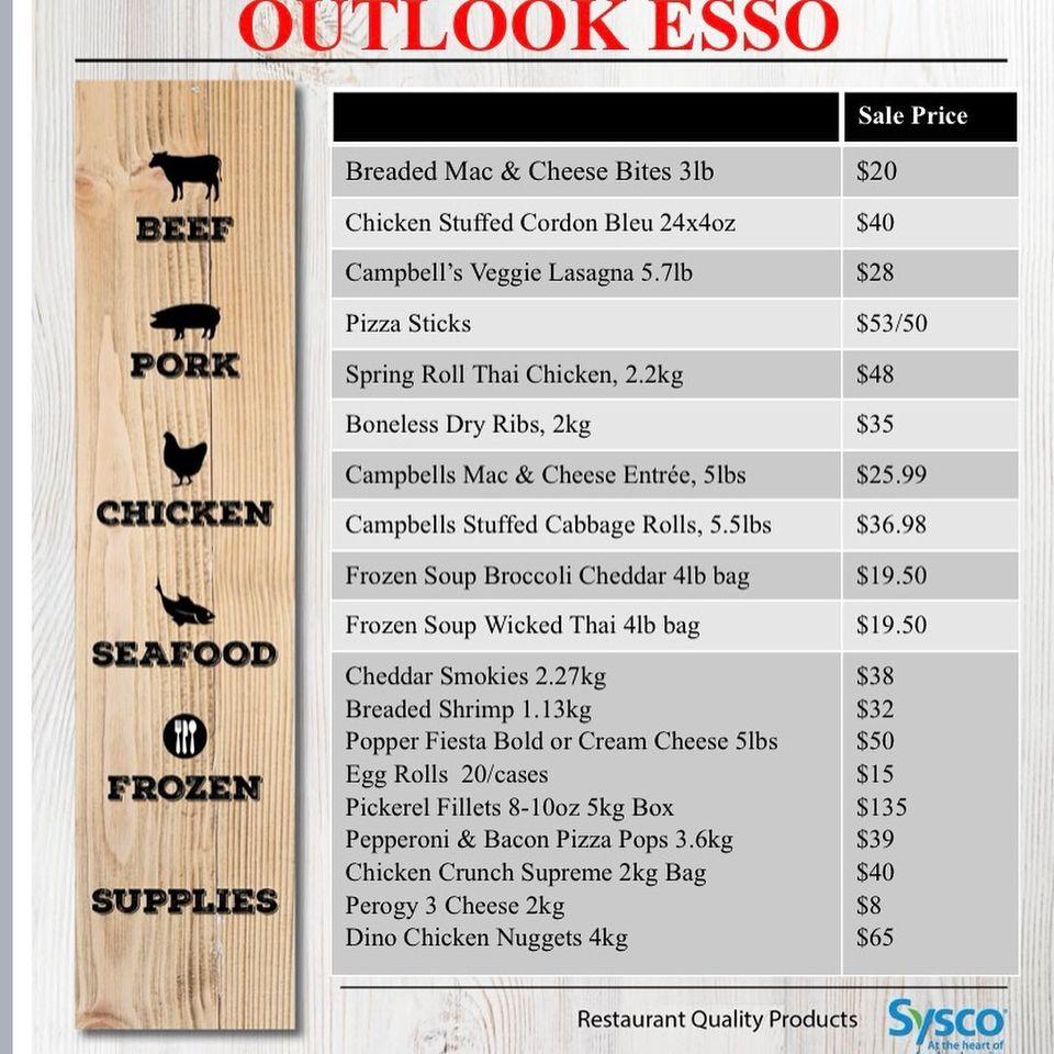 Menu at Outlook Esso, Outlook