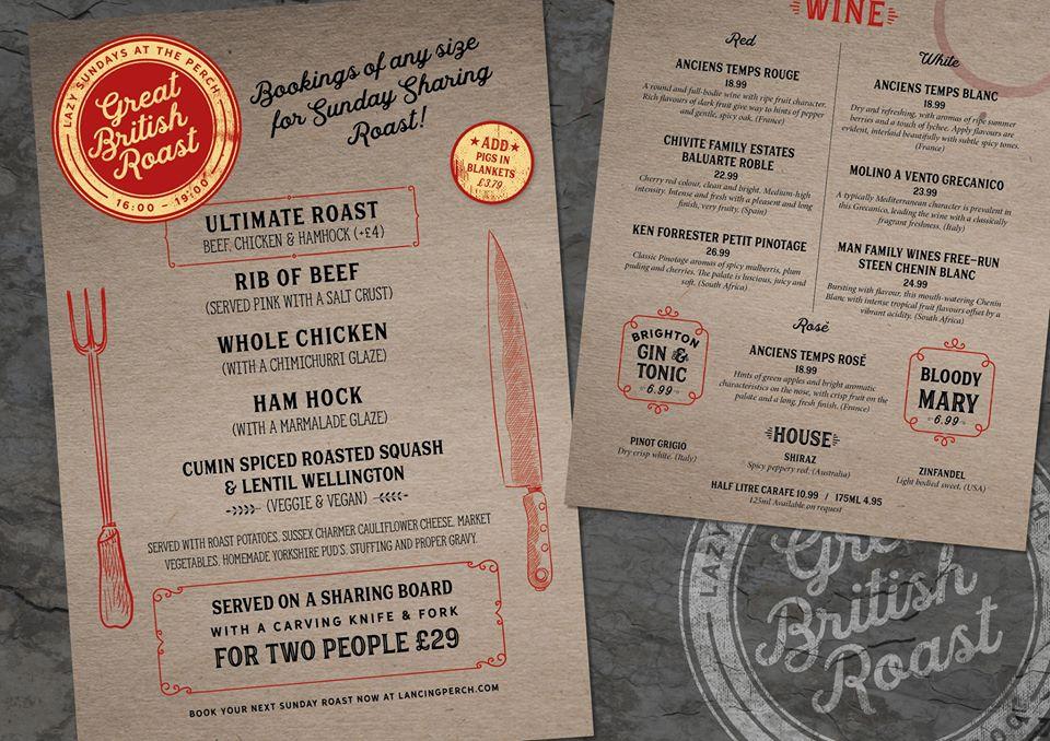 Menu at Perch on Lancing Beach cafe, Lancing