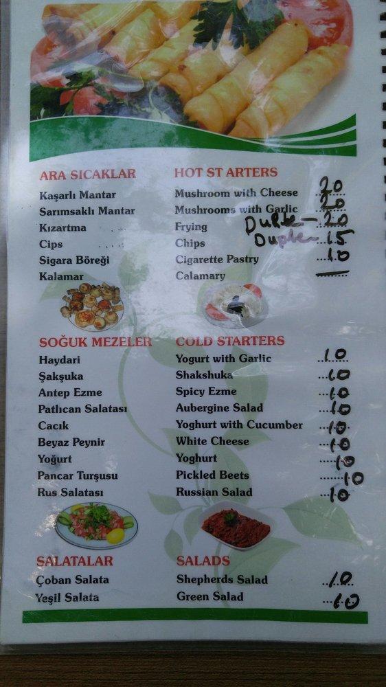 Menu at Defne Restaurant, Turkey