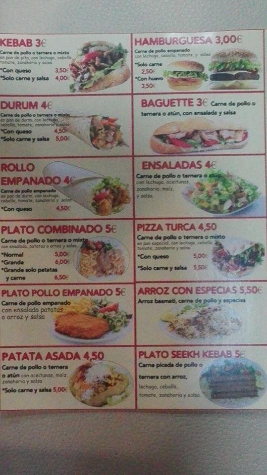 Menu at Golden Kebab pizzeria, Lora del Río