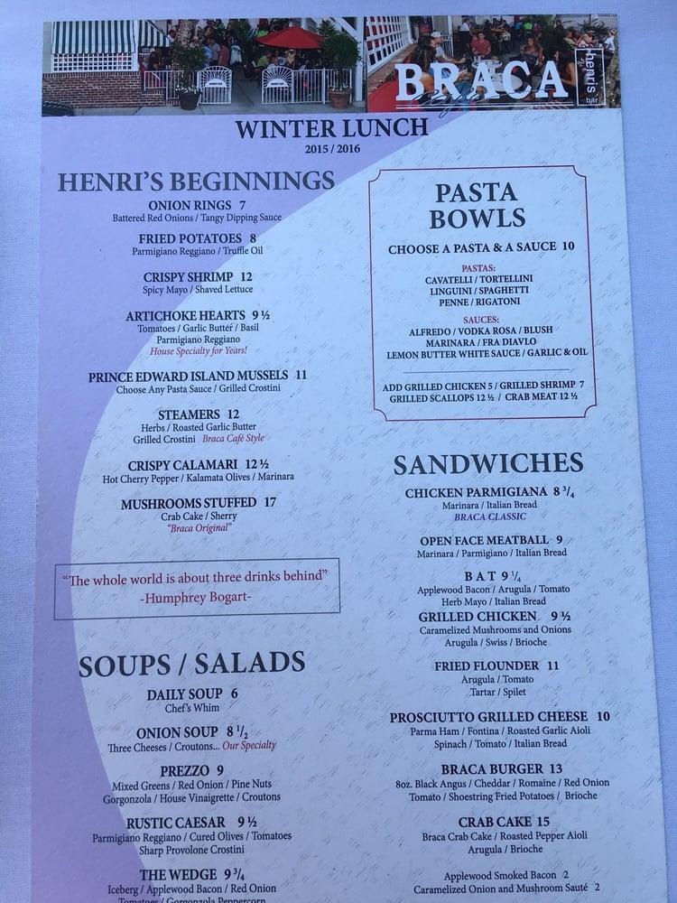 Menu at Henris @ Braca Cafe, Sea Isle City