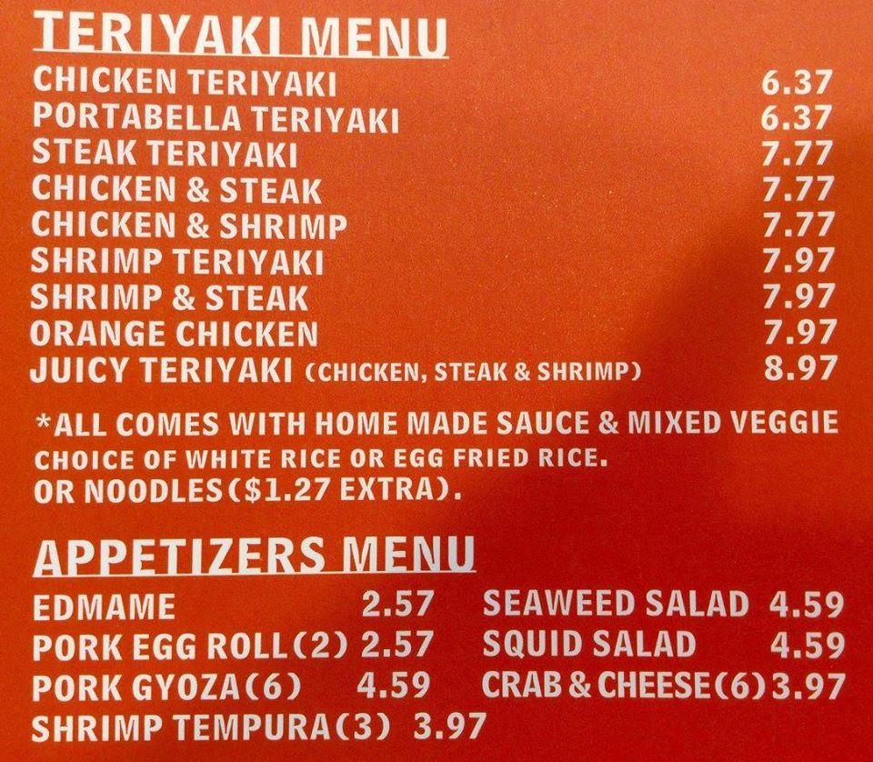 Menu at Juicy Teriyaki restaurant, Newport News