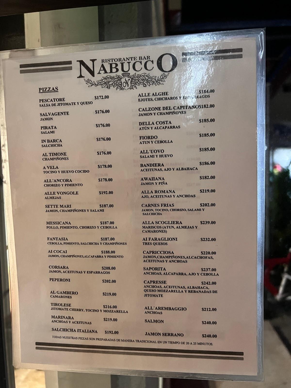 Menu at Nabucco El Refugio restaurant, Santiago de Querétaro