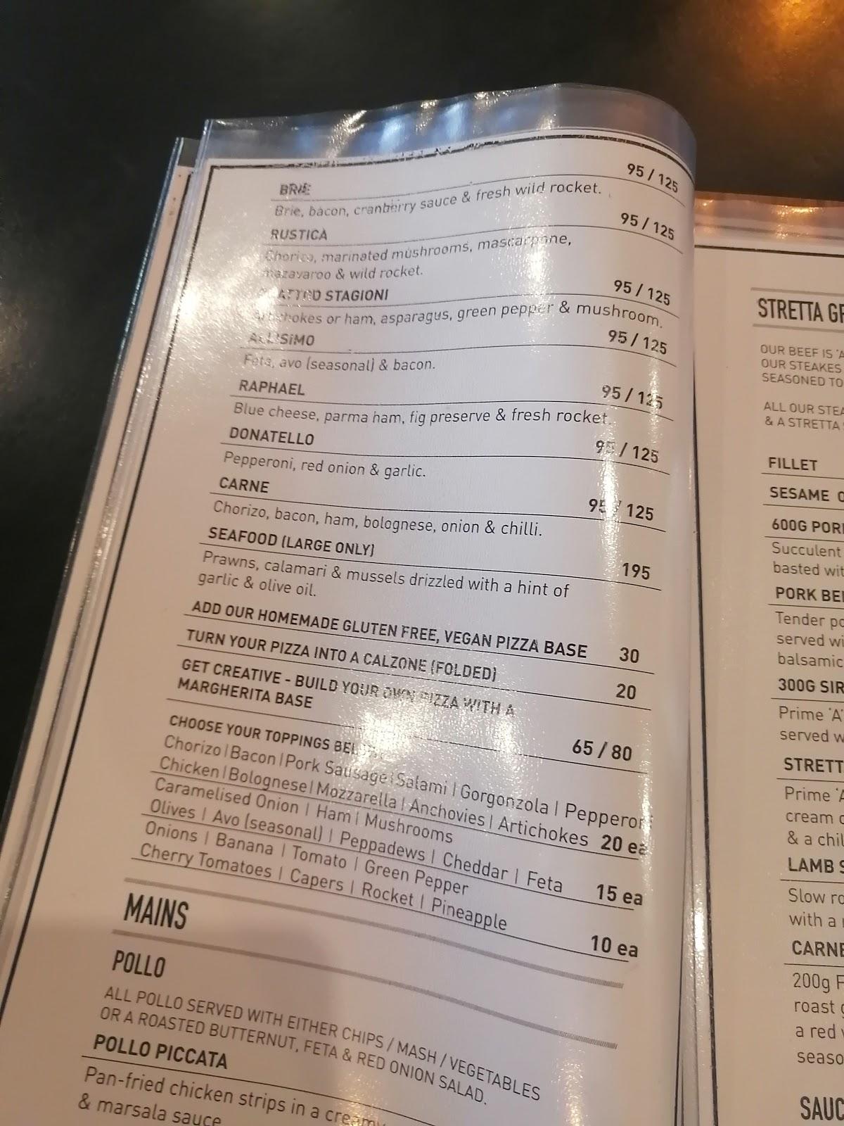 Speisekarte von Stretta Cafe, Hillcrest