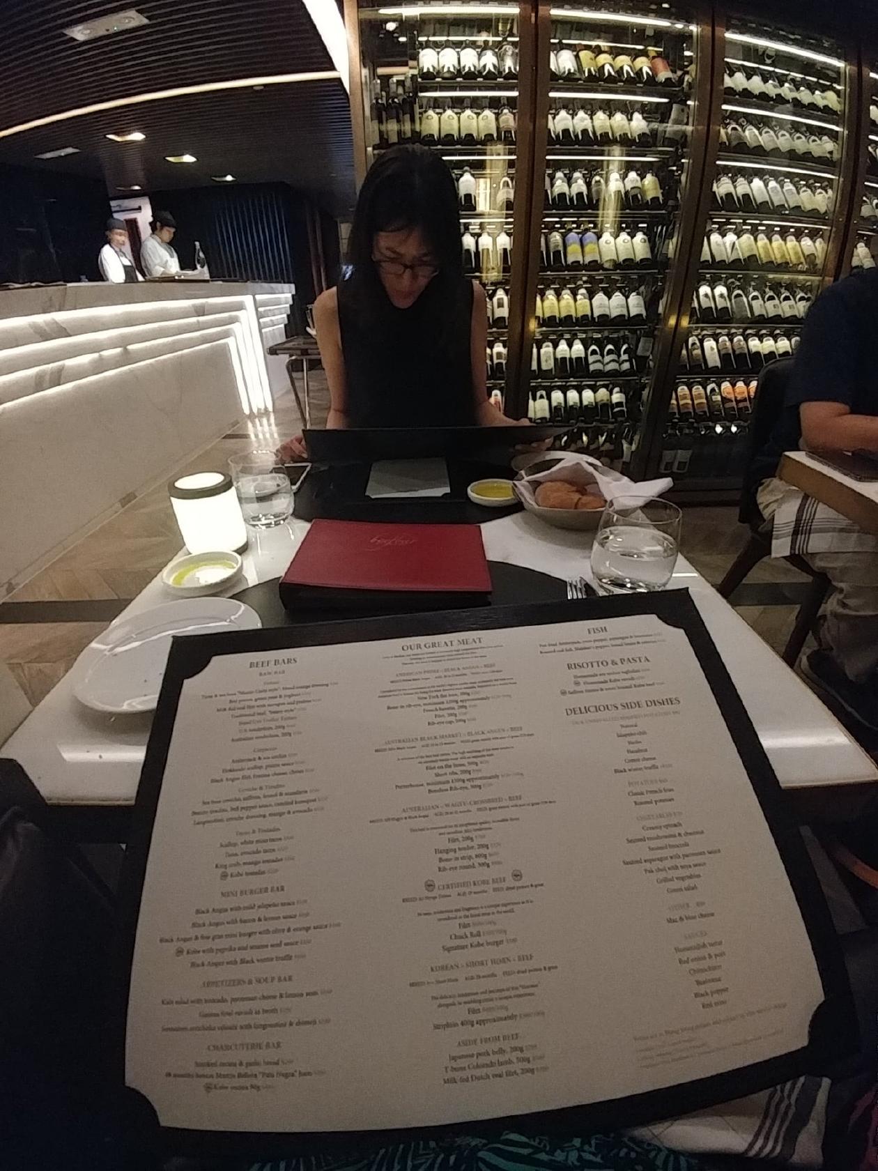 Menu at Beefbar Hong Kong, Hong Kong
