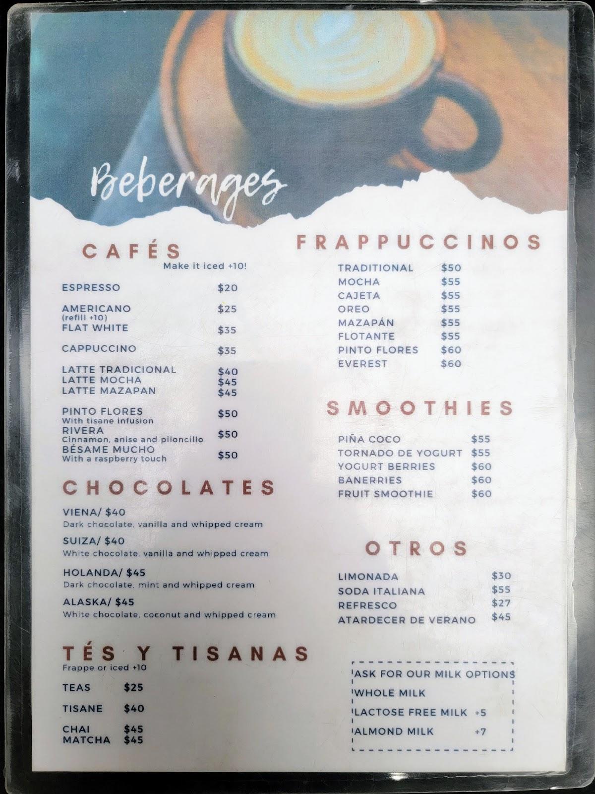 Menu at Bohemio Café Galería, San Miguel de Allende