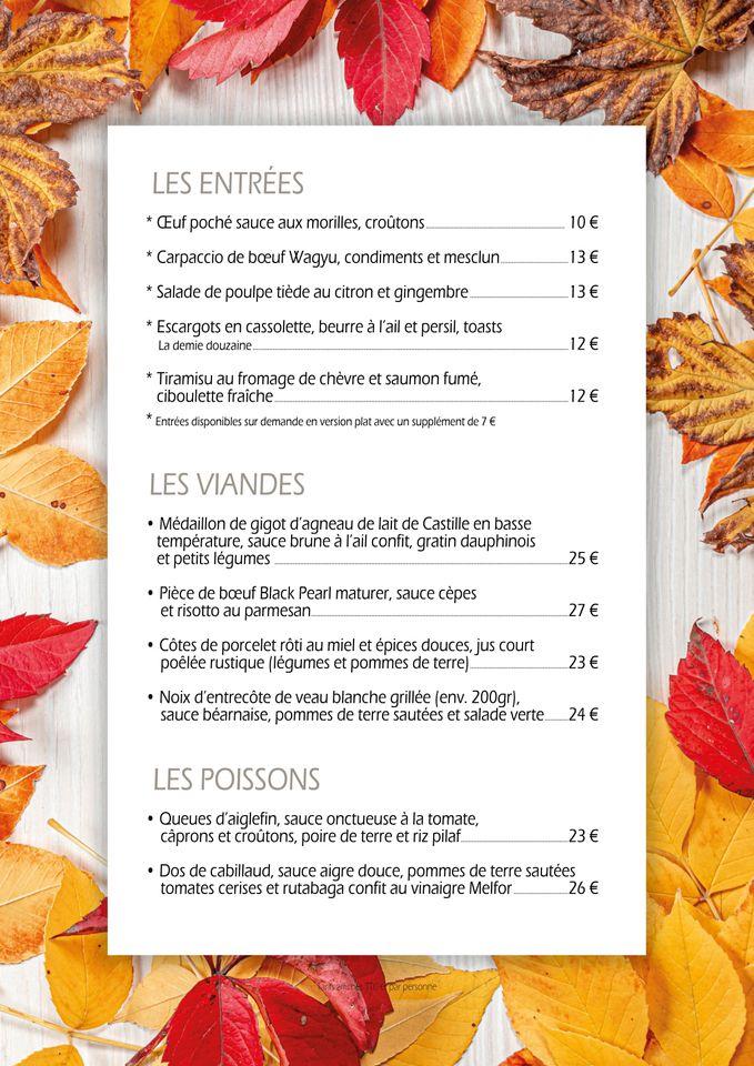 Menu au Chez Colette restaurant, Zimmersheim