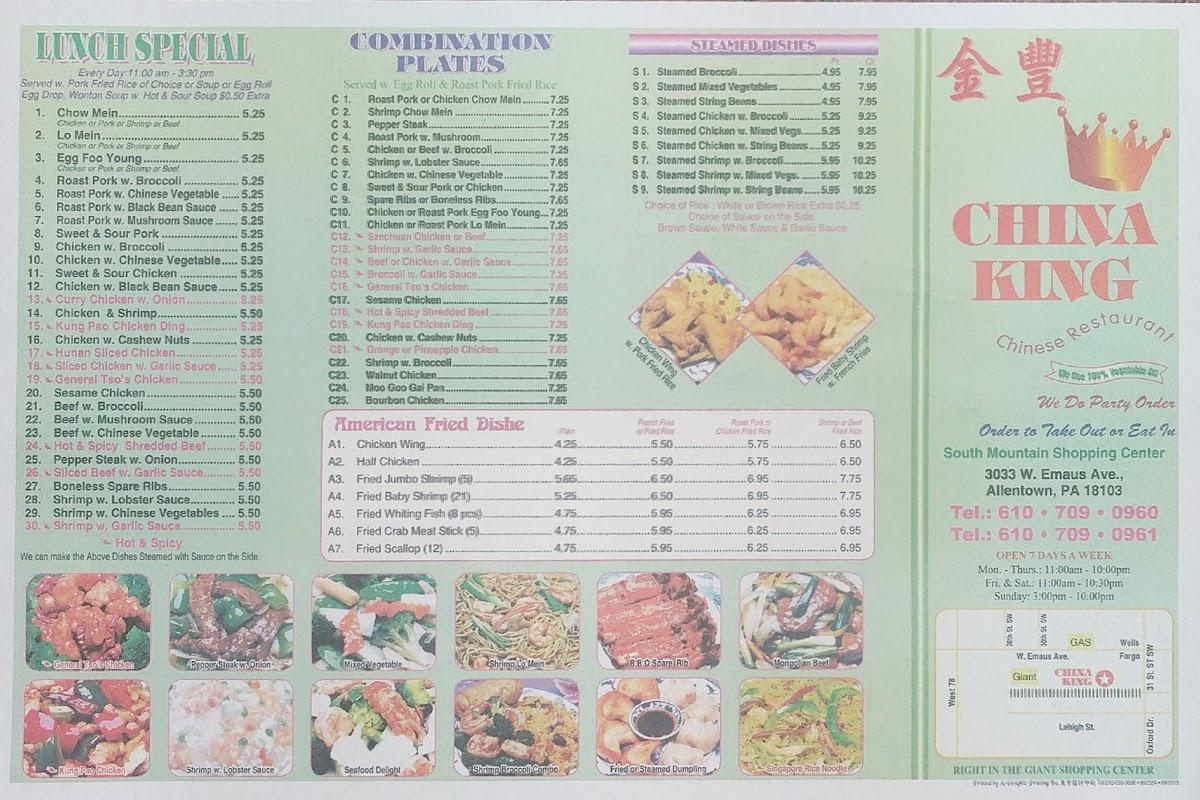 Menu at China King restaurant, Allentown, W Emaus Ave