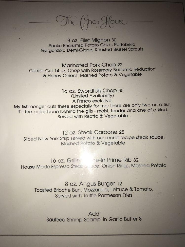 Menu at Fresco Cranston steakhouse, Cranston