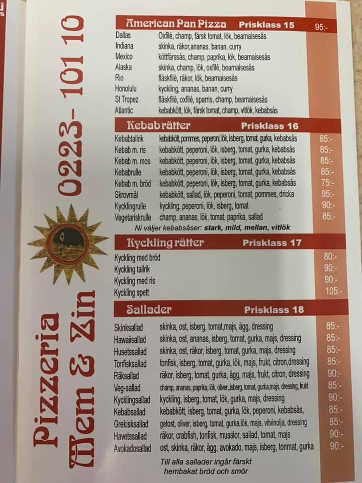 Menu at Mem & Zin restaurant, Fagersta