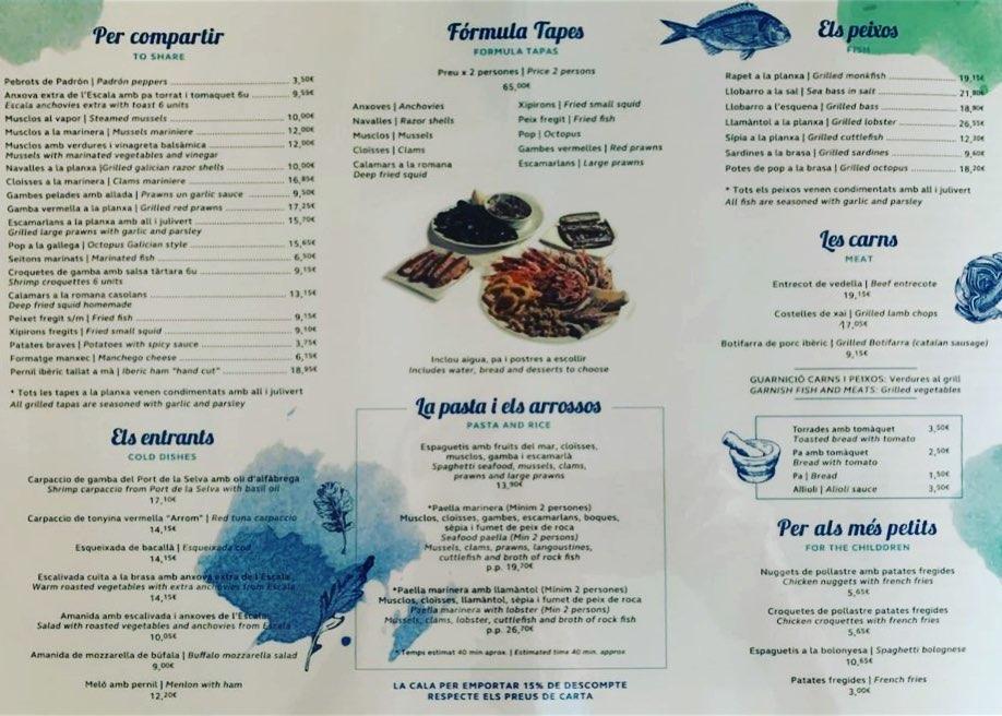 Menu at Restaurant La Cala, L'Escala