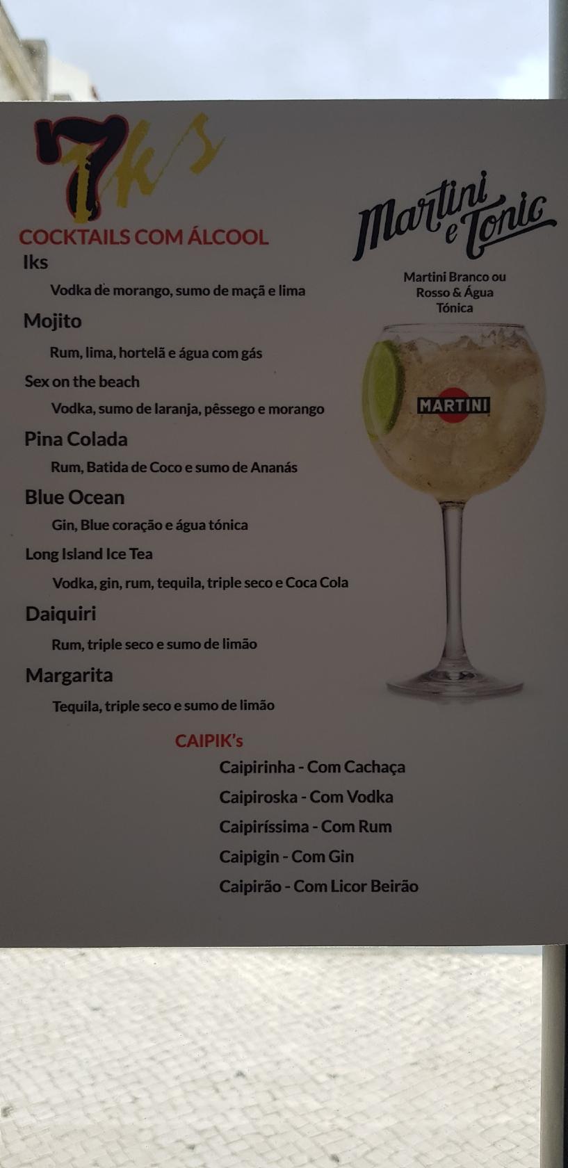 Menu em Seven Iks café, Nazaré