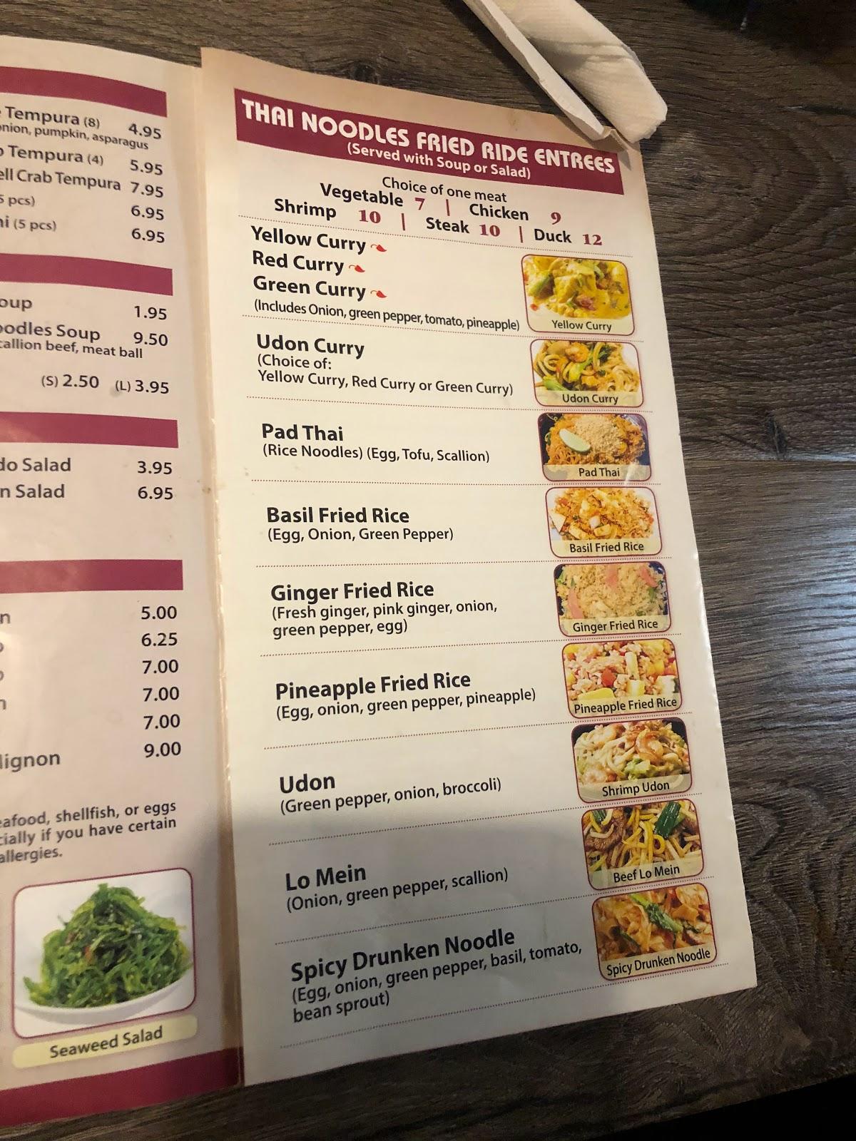 Menu at Sumo Fusion restaurant, Martinsburg