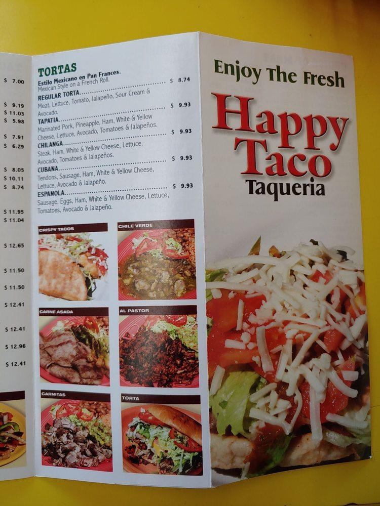 Menu at The Happy Taco Taqueria restaurant, Half Moon Bay