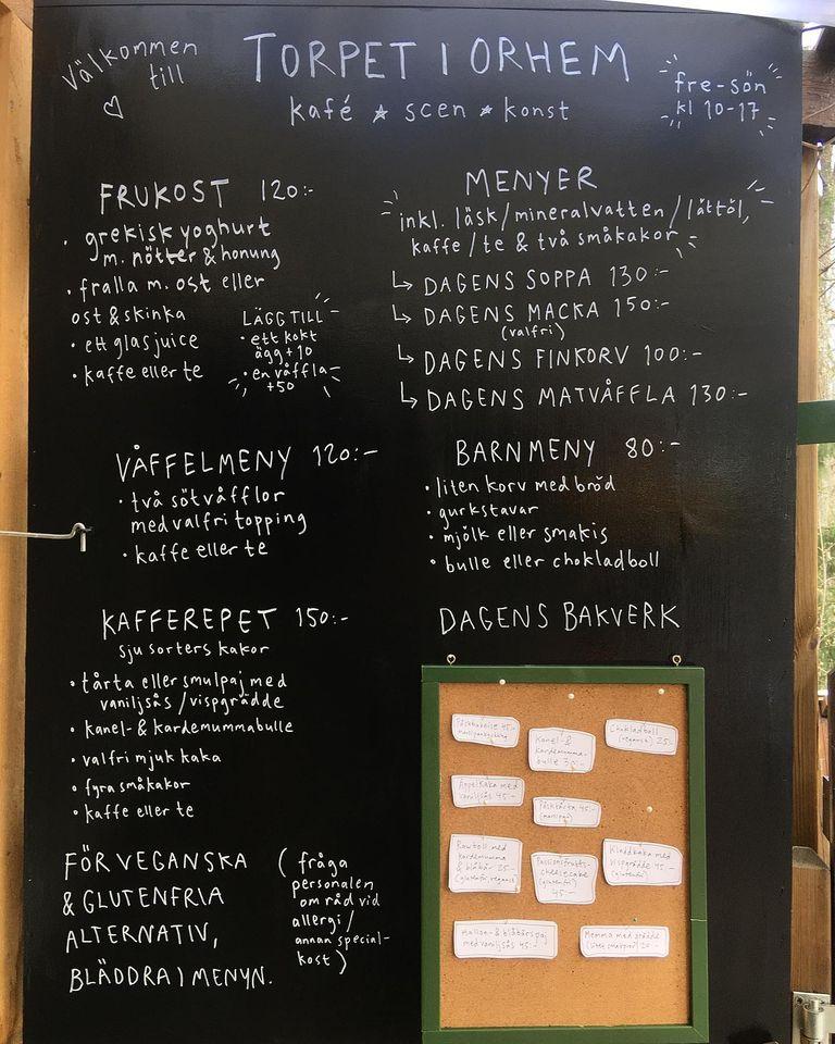 Menu at Torpet i Orhem cafe, Stockholm