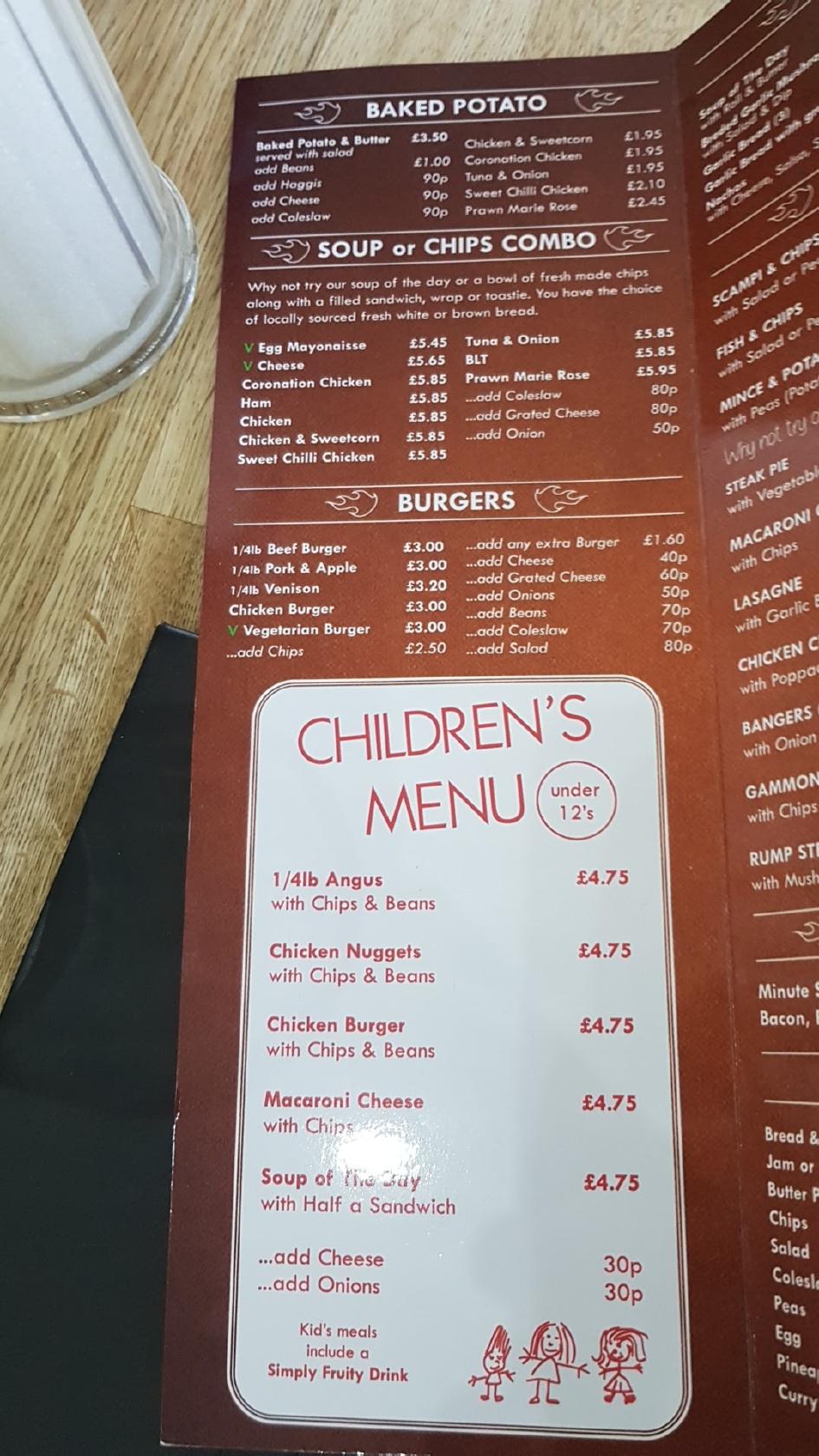 Menu at Cafe V8, Inverness