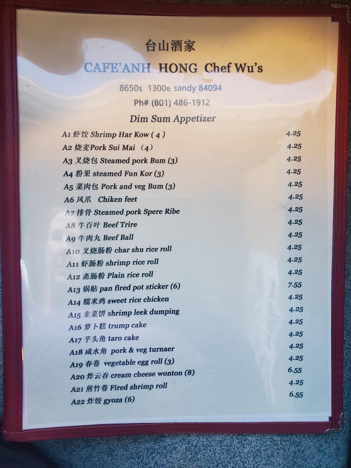 Menu at Cafe Anh Hong, Sandy, S 1300 E