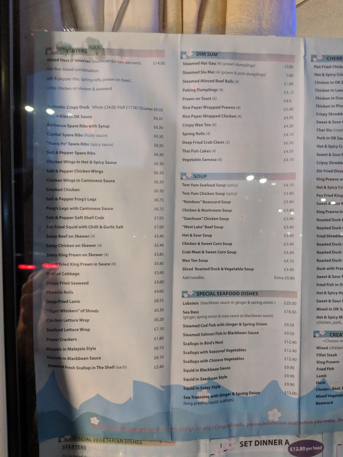 Menu at Cherry Tree restaurant, Altrincham, 309 Hale Rd