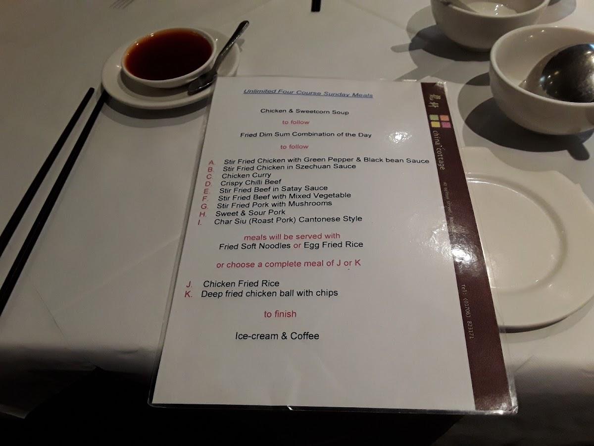 Menu at New China Cottage restaurant, Bury