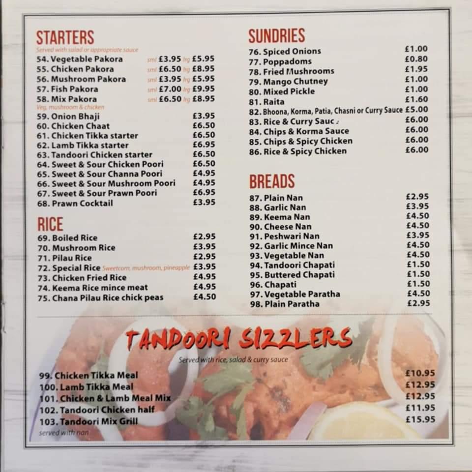Menu at Fish And Chicken Bar And Curry Club, Tain