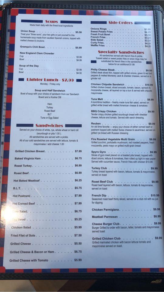Menu at Grandpa's Restaurant, Naugatuck