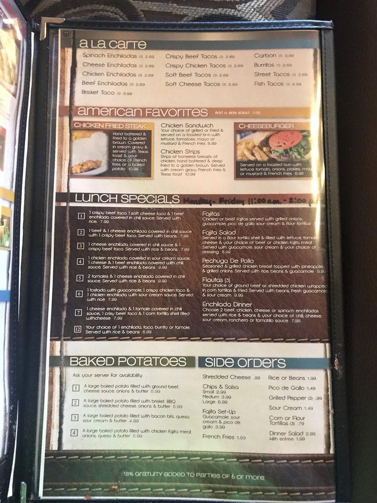 Menu at Los Hermanos restaurant, Terrell