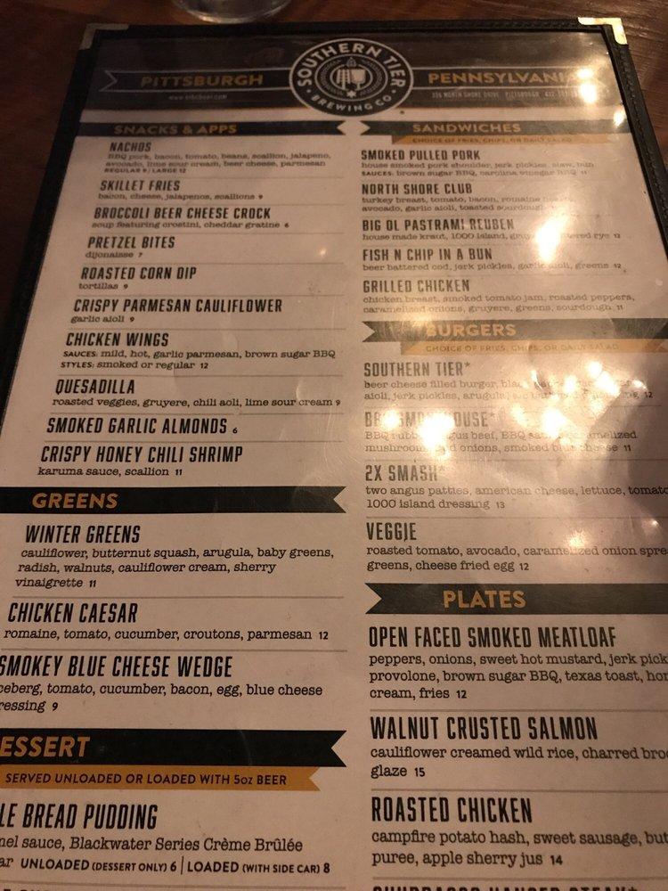 Menu at Southern Tier Brewery Pittsburgh restaurant, Pittsburgh