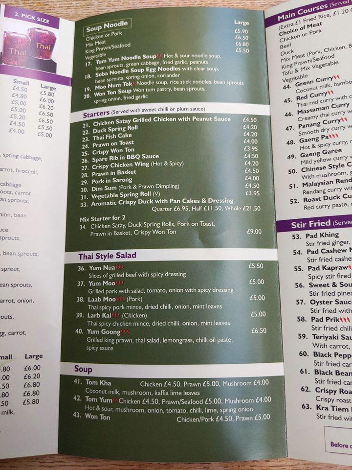 Menu at Tams Noodle Bar & Thai Food, Oswestry