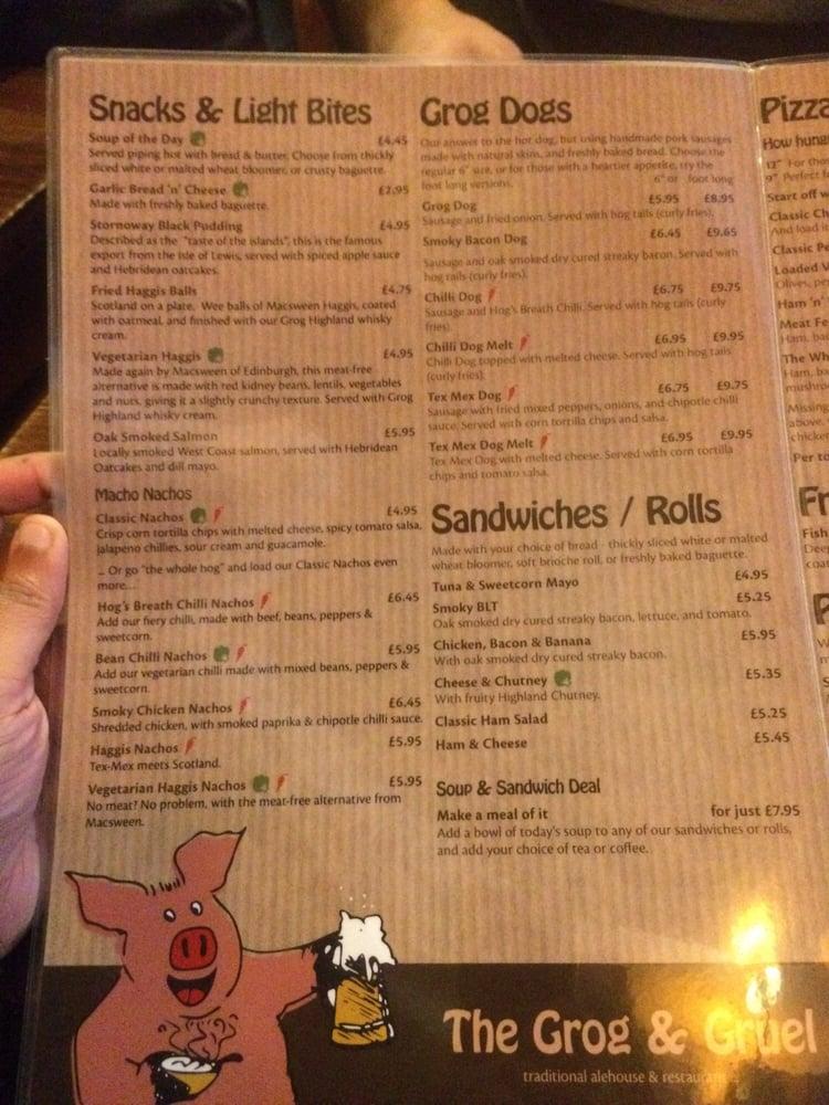 Menu at The Grog & Gruel pub & bar, Fort William