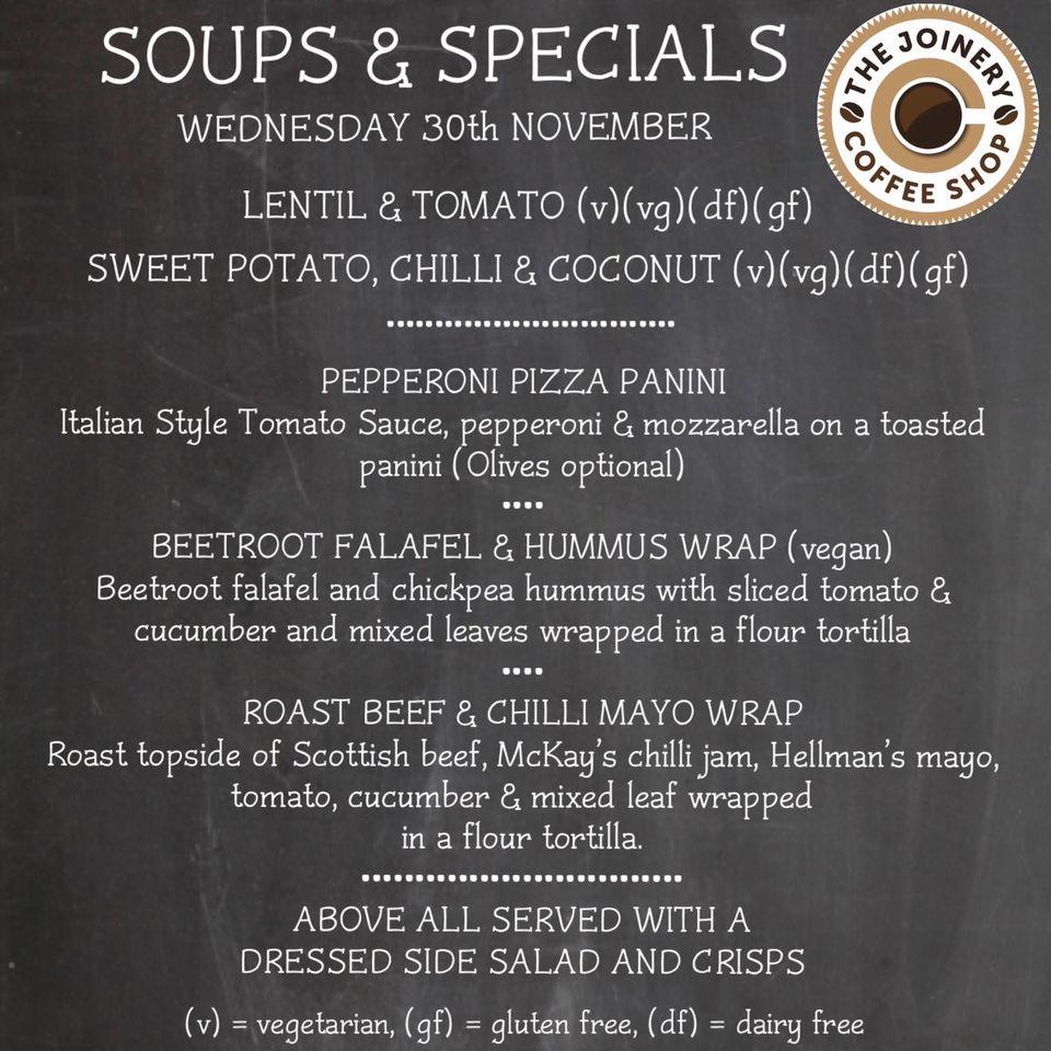 Menu at The Joinery Coffee Shop cafe, Meigle
