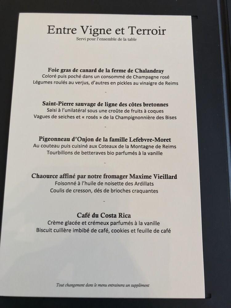 Menu au Restaurant Le Parc**, Reims